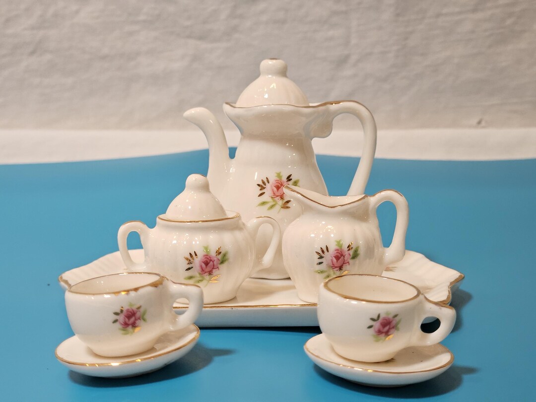 Cute Vintage Miniature Tea Set, Pink Floral Design, Still in Box - Etsy
