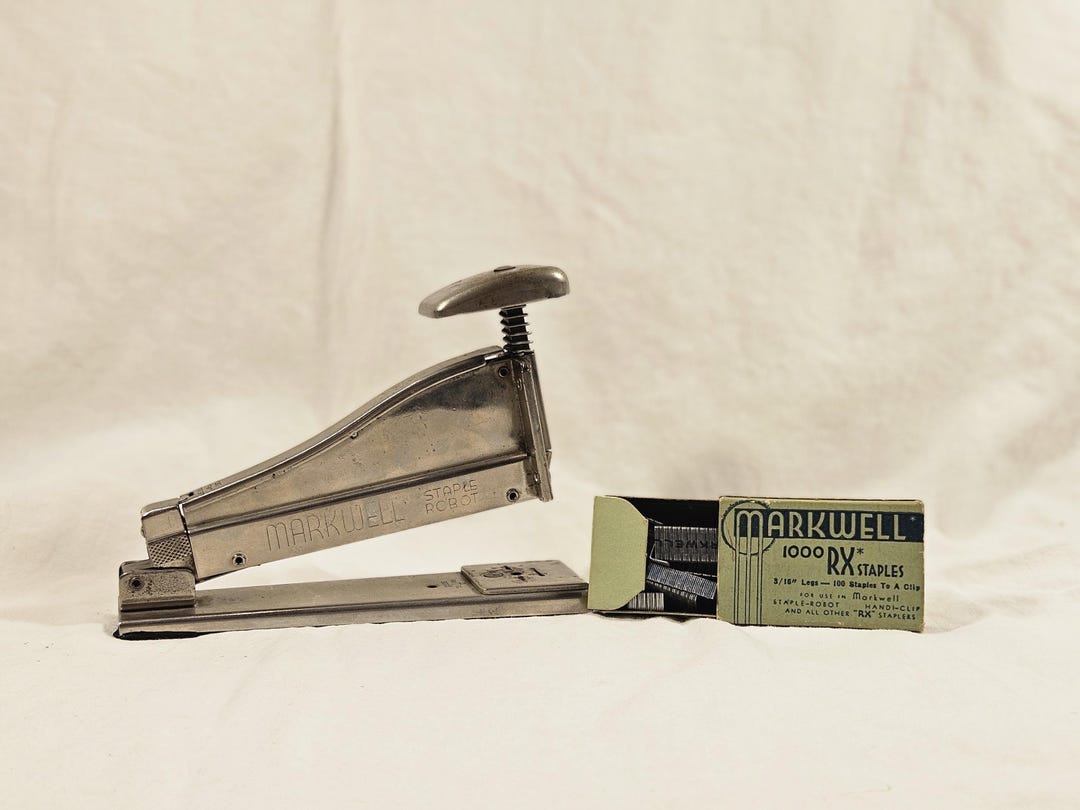 Vintage Markwell Mfg. Staple Robot Stapler With Partial Box of Staples ...