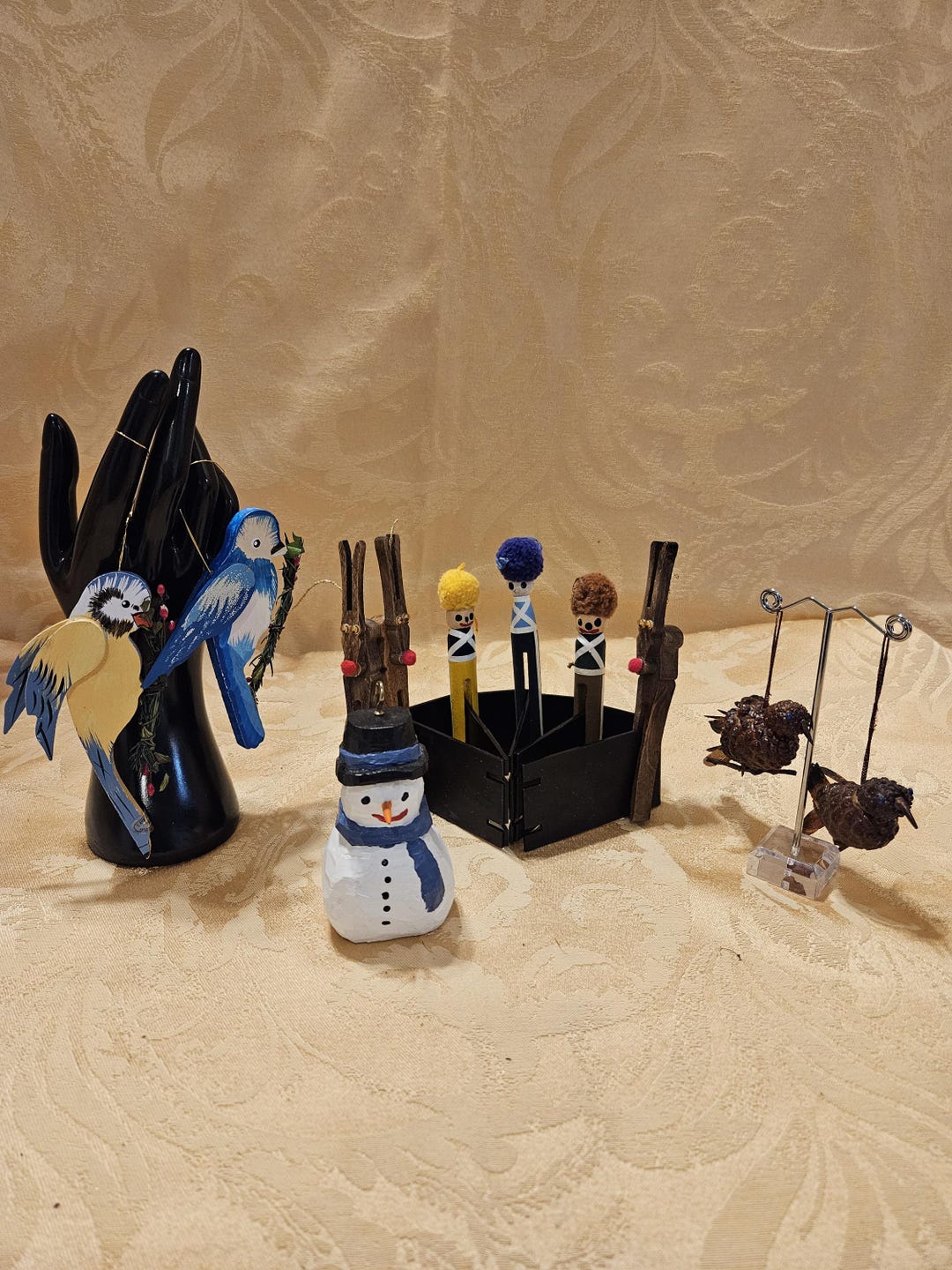 Vintage Wooden Ornaments: Snowman, Birds, Reindeer and Soldiers - Group ...