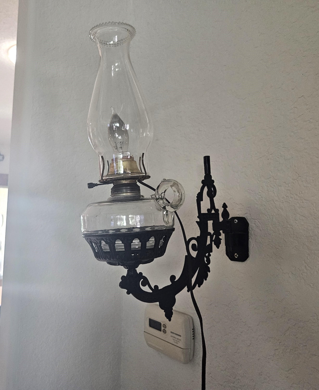 Antique Cast Iron Wall Mount Oil Lamp Holder With Lamp and Mercury ...