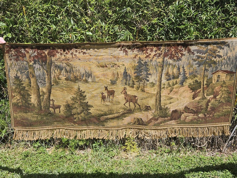 Large Vintage Woodland Scene Tapestry - Etsy