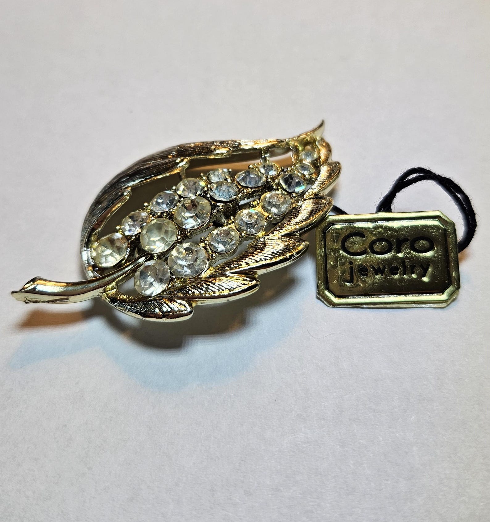 Vintage Coro Gold Tone Leaf Brooch With Rhinestones Signed - Etsy