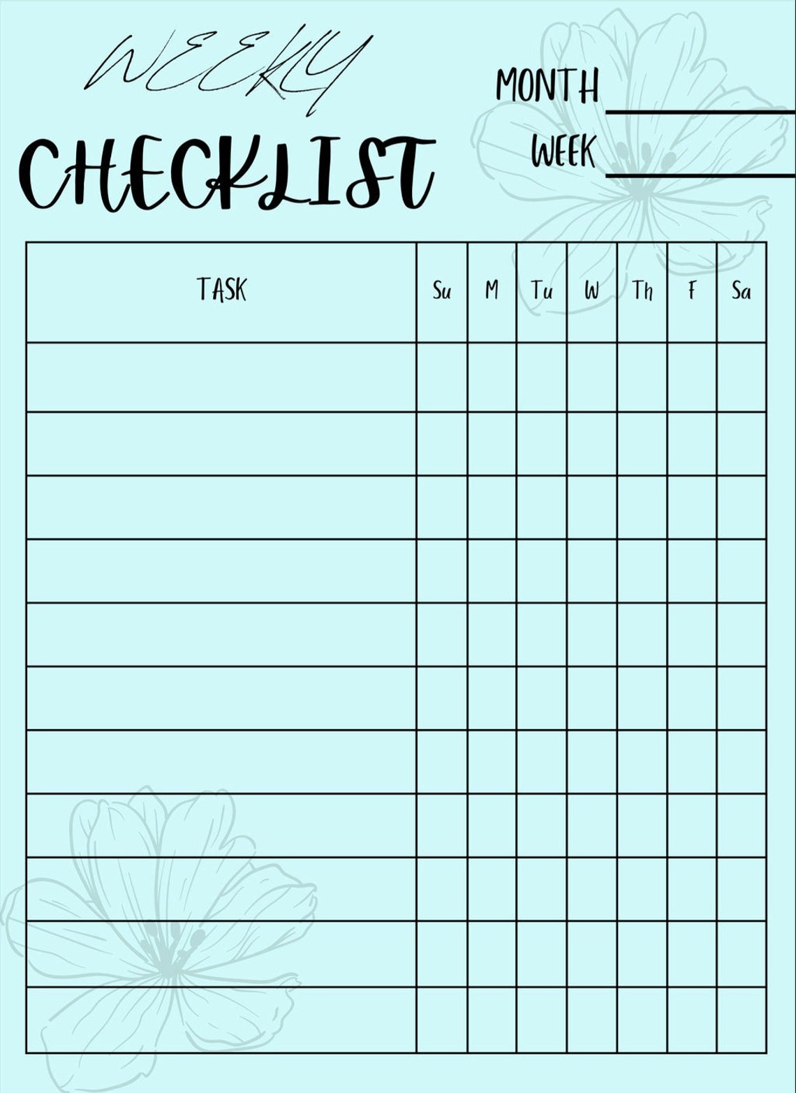 Blank Customizable Weekly Checklist Available in Blue (and Other Colors ...