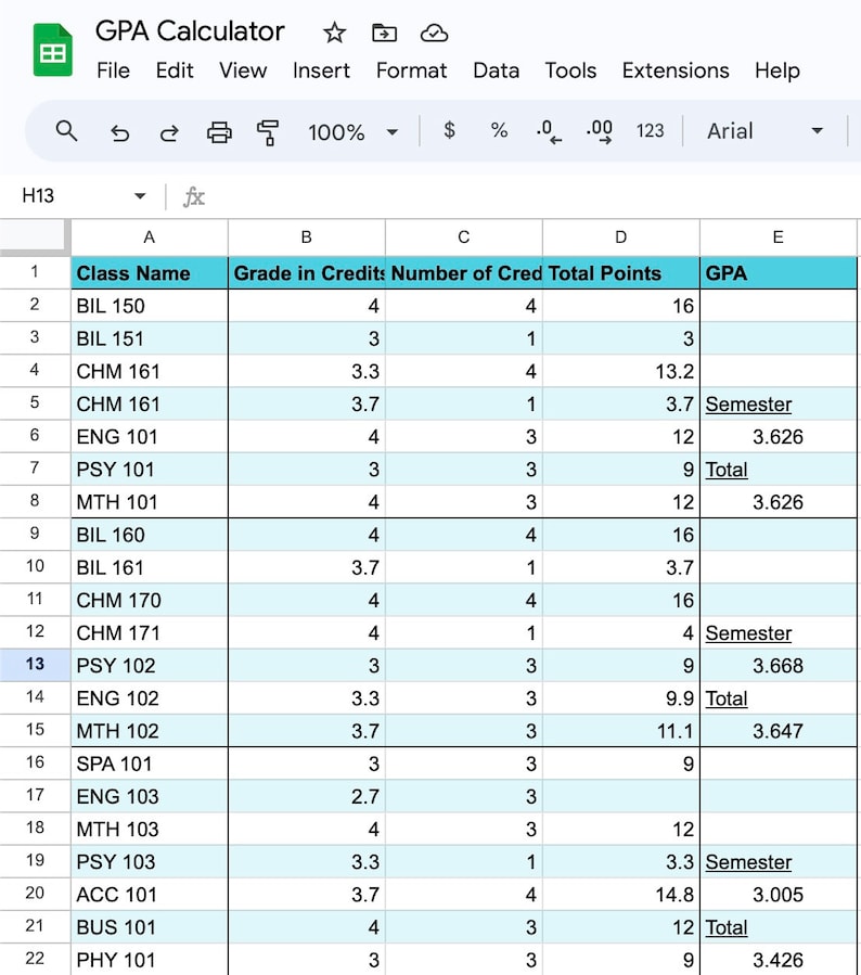 EXCEL GPA Calculator! Perfect for High School and College Students to ...