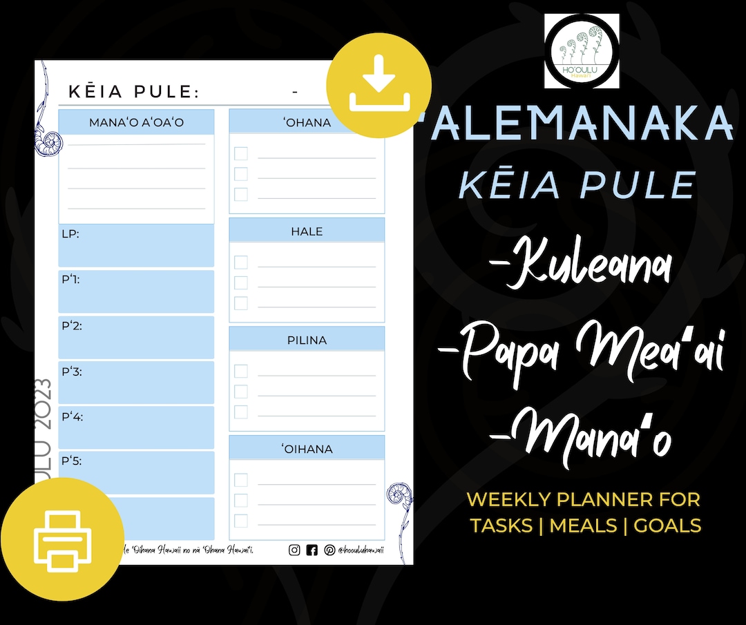 ʻŌlelo Hawaiʻi Weekly Planner: Family Organizer (printable Template) - Etsy
