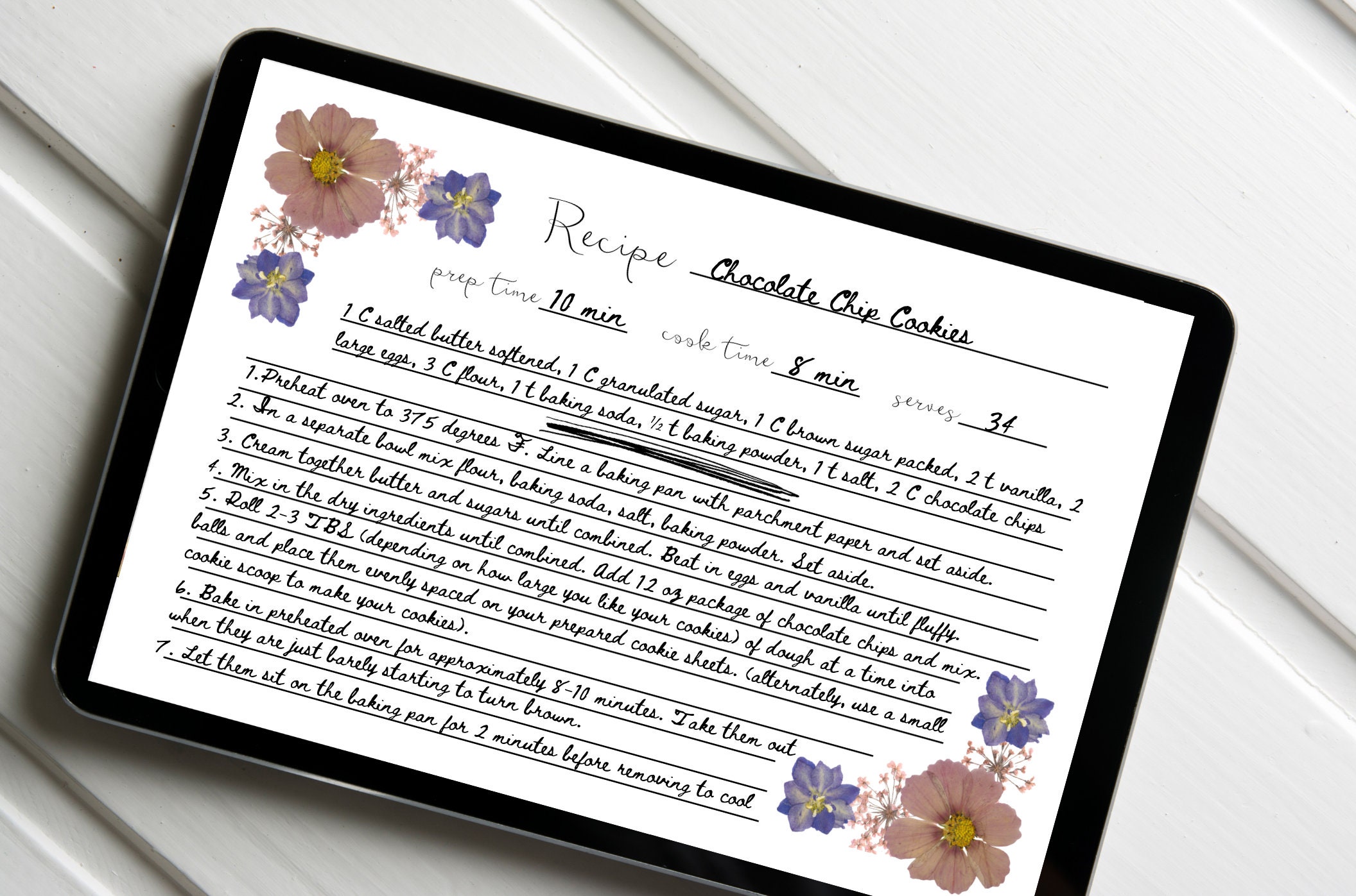 Floral Recipe Card Template, Printable Recipe Card, 4x6 Personalized ...