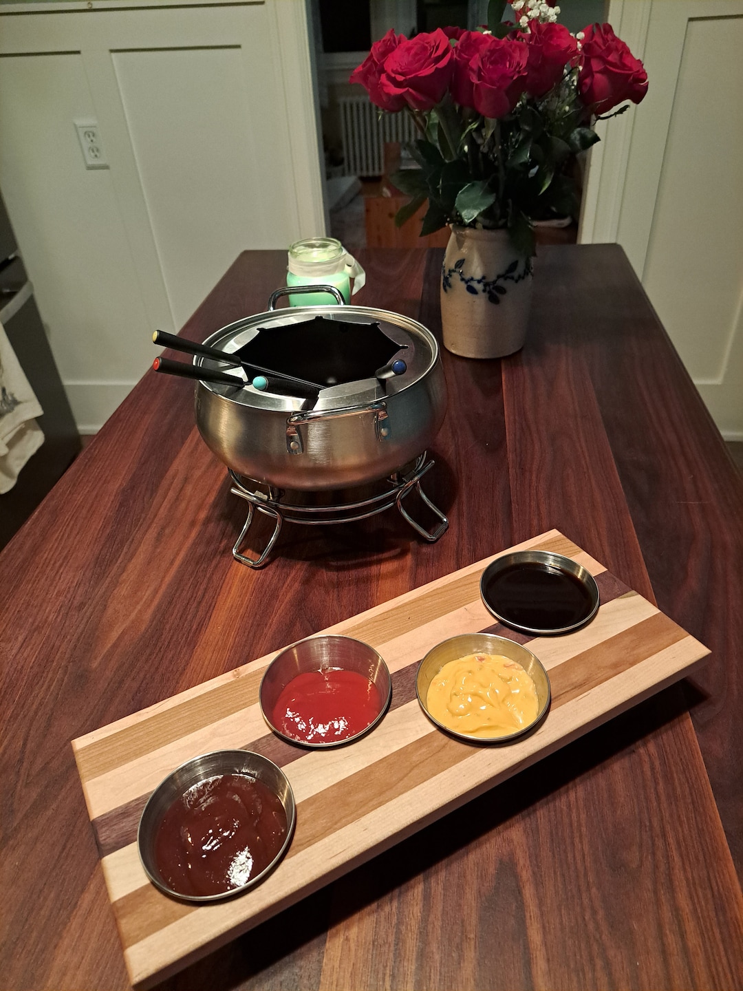 Solid Hardwood Dipping Board With Stainless Steel 5.5 Oz. Cups. Can Be ...