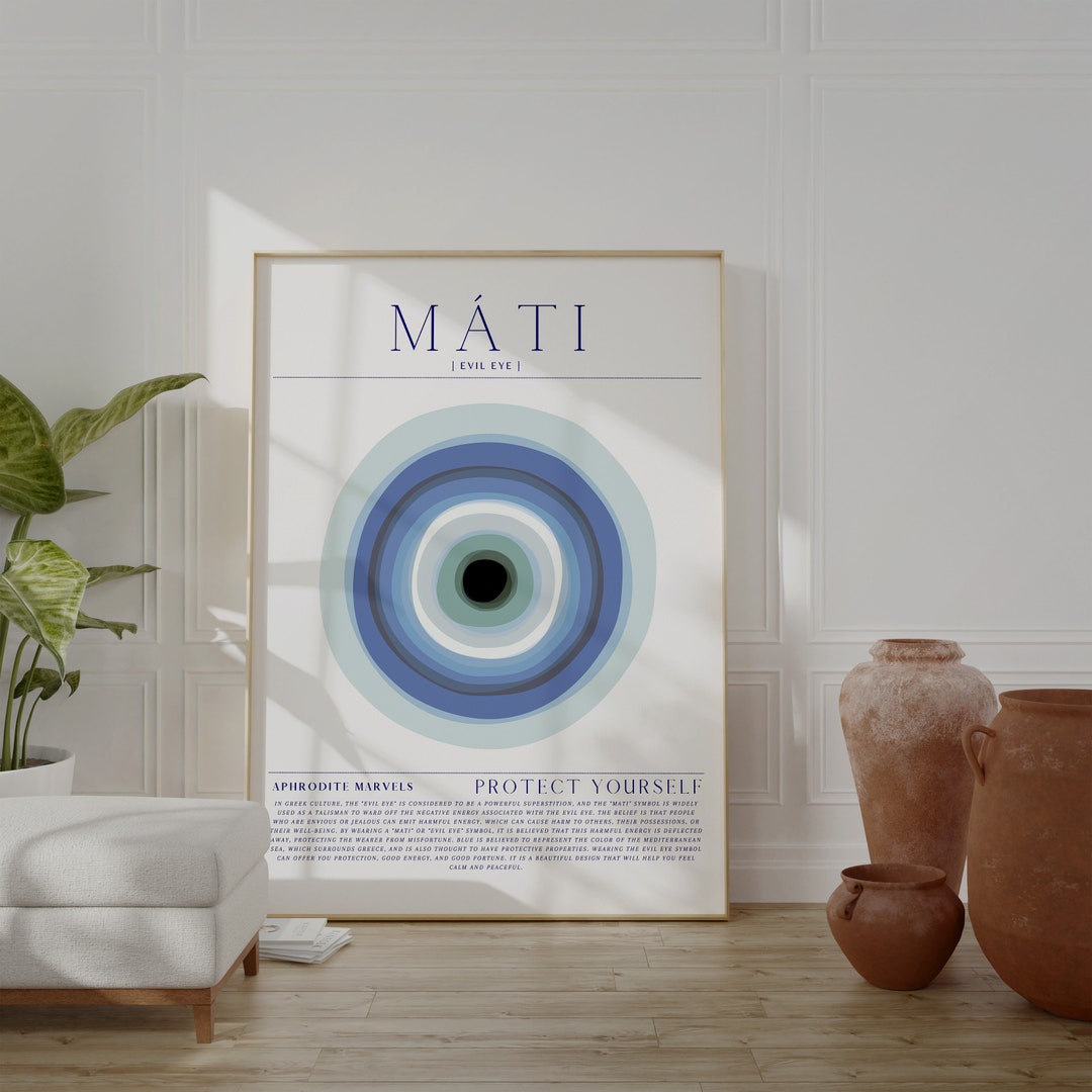 Evil Eye Print, PHYSICAL PRINT, Blue Evil Eye Print, Mati Print, Wall ...