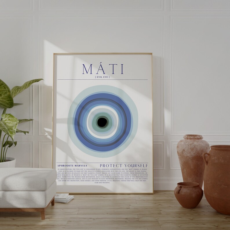 Evil Eye Print, PHYSICAL PRINT, Blue Evil Eye Print, Mati Print, Wall ...