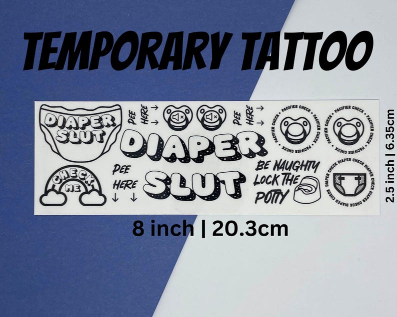ABDL Temporary Tattoo Sheet Diaper Slut, Pee Here, Lock the Potty ...