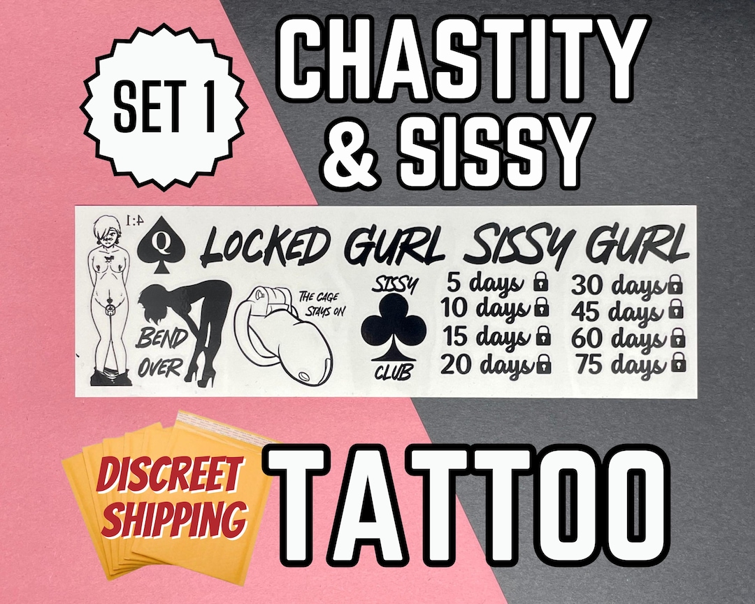 Chastity and Sissy Temp Tattoo Sheets Bdsm Chastity Cage Sissy Gurl Humiliation BDSM Design Body ...