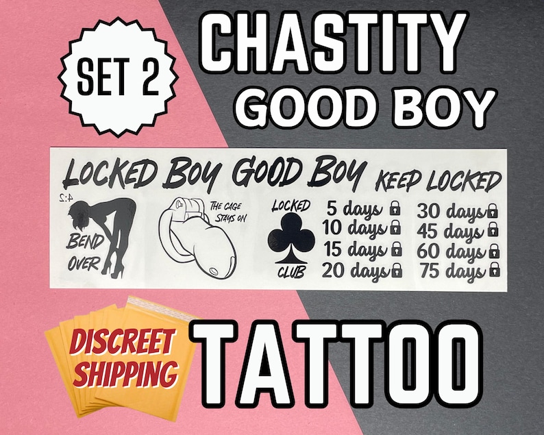 Chastity Good Boy Temp Tattoo Sheet Bdsm Chastity Cage Sissy Gurl ...