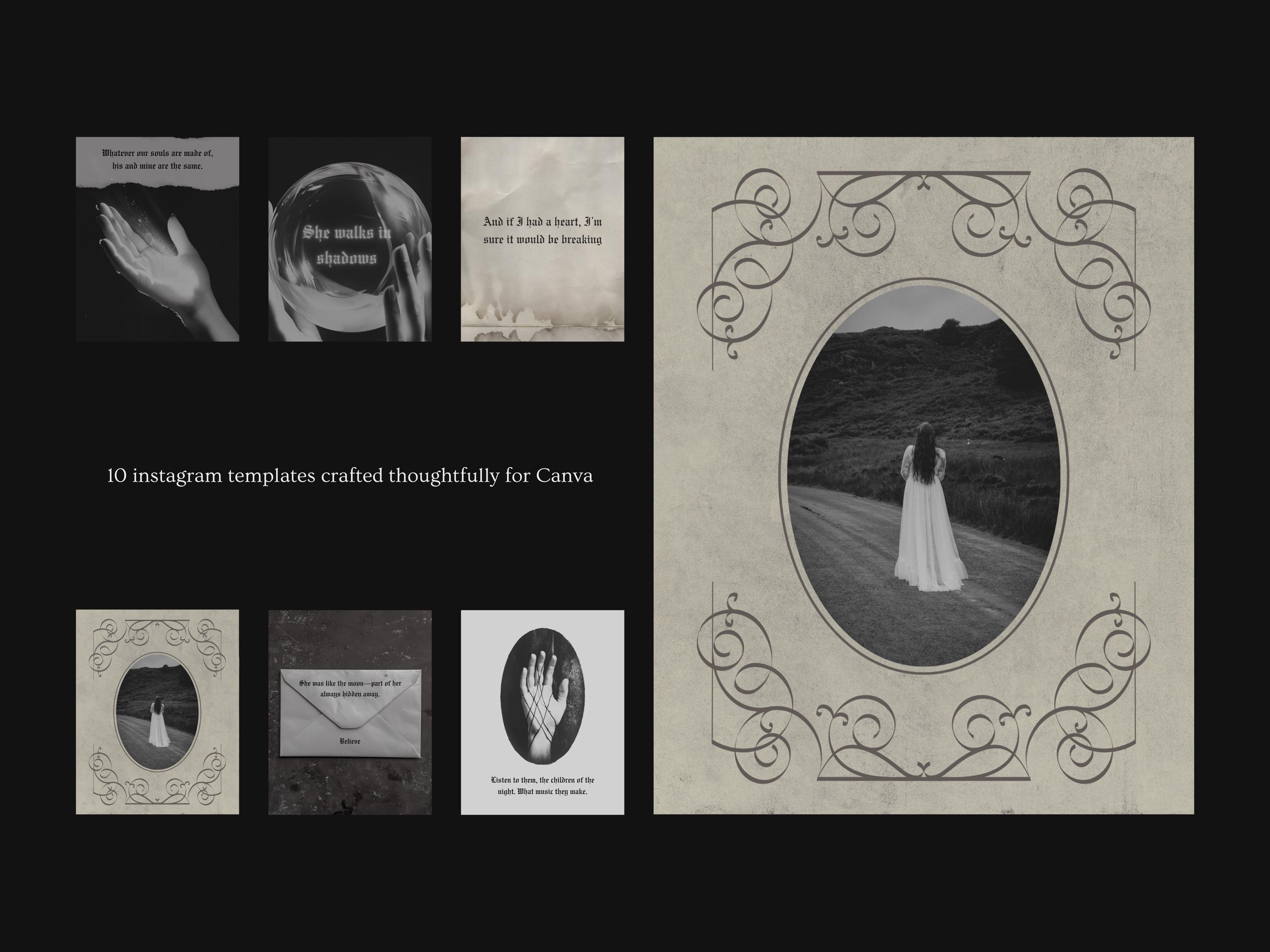 Gothic Instagram Templates: Dark Academia Quote Overlays, Creative Dark ...