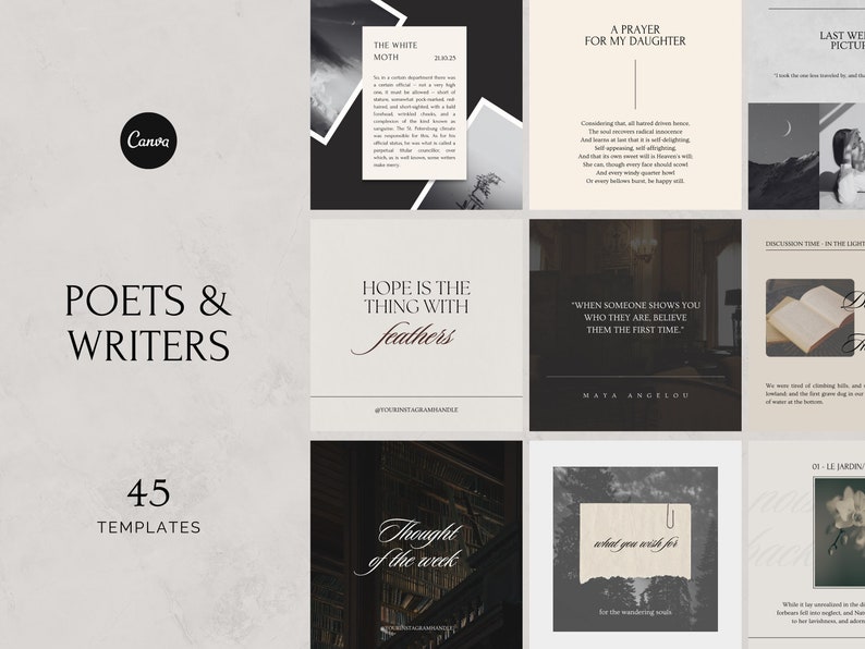 Instagram Templates For: Poets Writers Bloggers Artists Authors, Canva ...