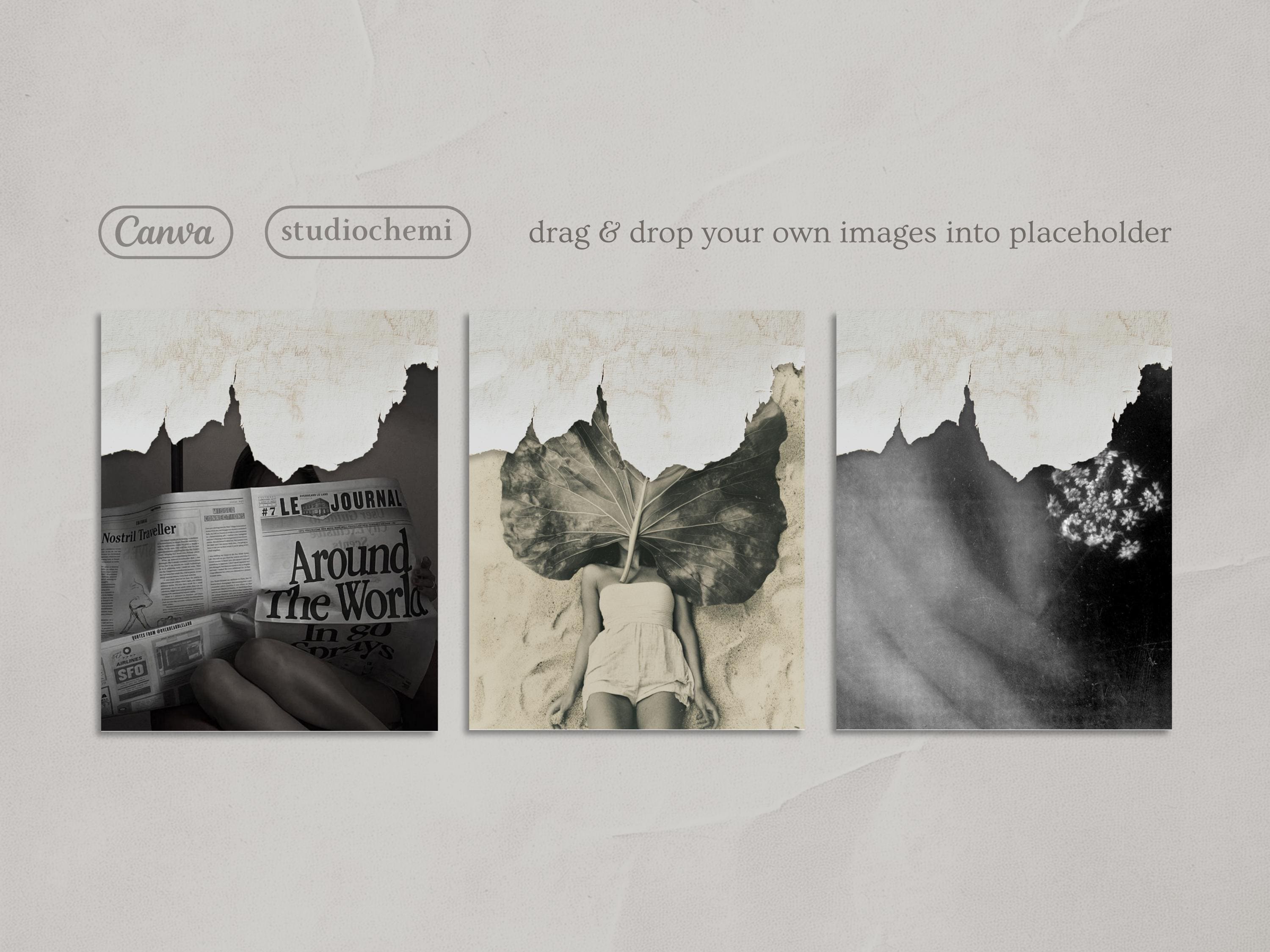 Ripped Paper Instagram Templates: Collage Aesthetic, IG Template Posts ...