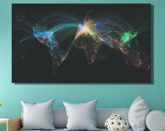 Flight Routes World Map Canvas - Etsy
