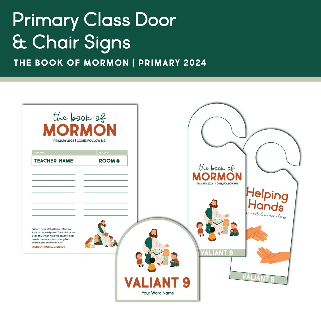 2024 Primary, Book of Mormon Class List Door and Chair Signs! - Etsy