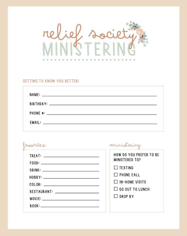 Relief Society Ministering Survey (LDS Ministering) - Etsy
