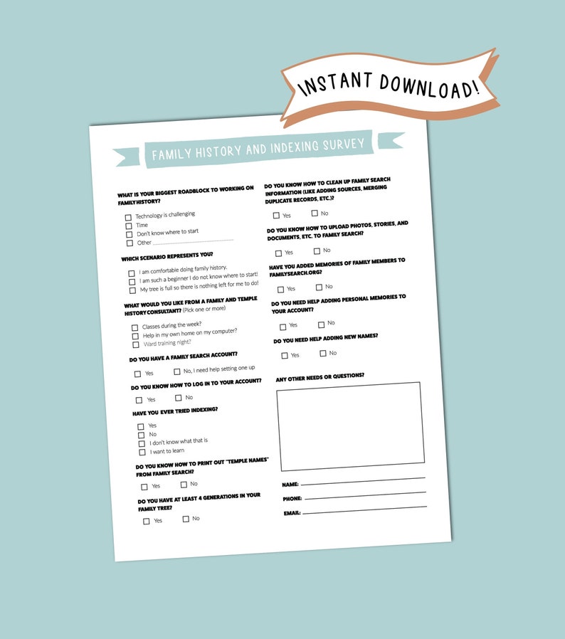 Family History and Indexing Survey - Etsy