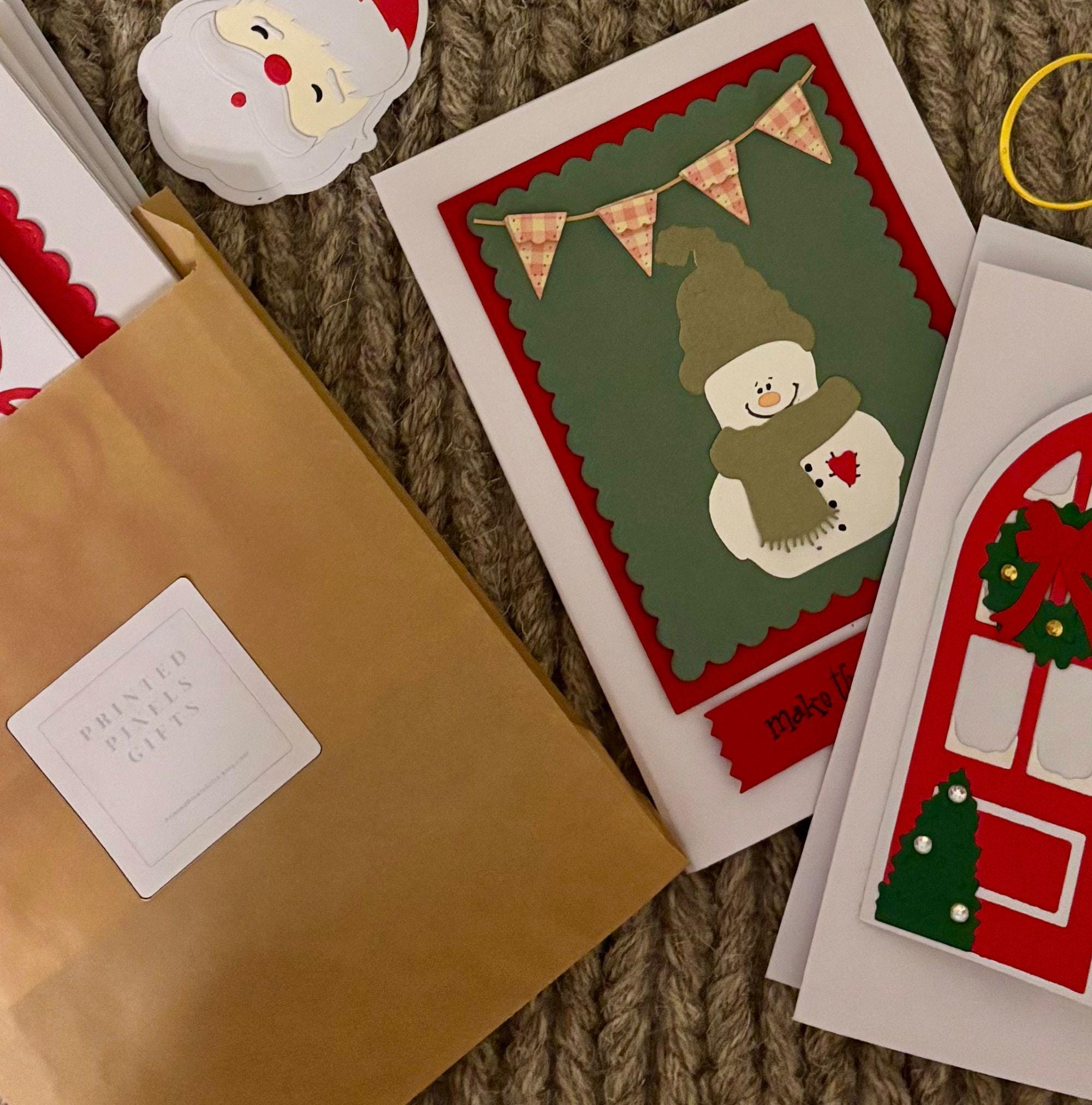 Christmas Card – Snowman Trio in Winter Forest – Handmade 5x7 Holiday ...