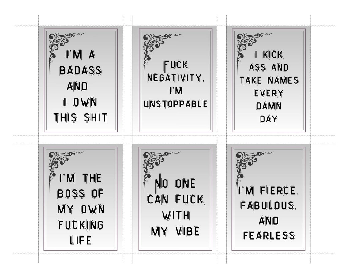 Sweary Affirmation Cards Printable, Badass Affirmations, Sweary ...