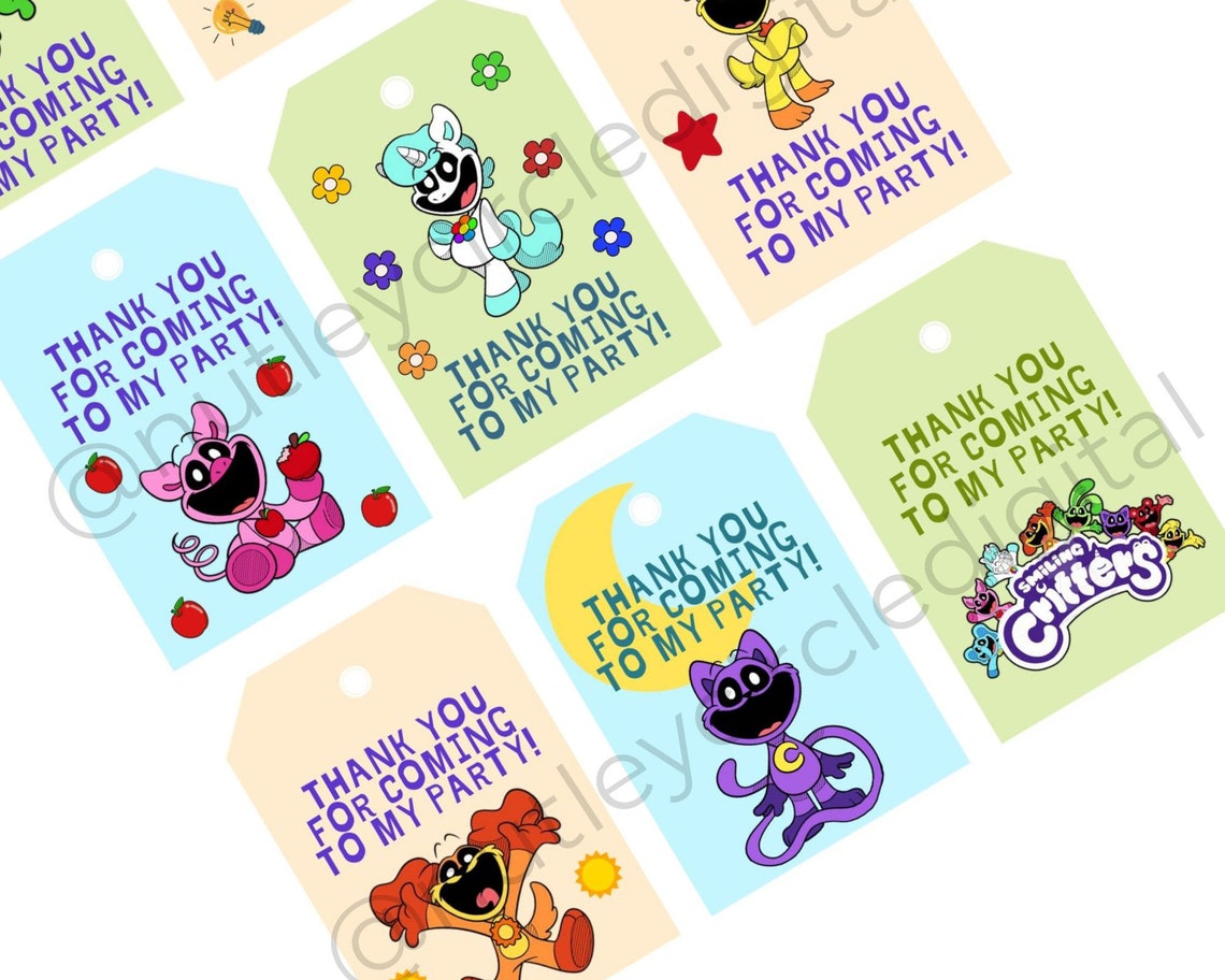 Printable Smiling Critters Birthday Invitations and Thank You Tags ...