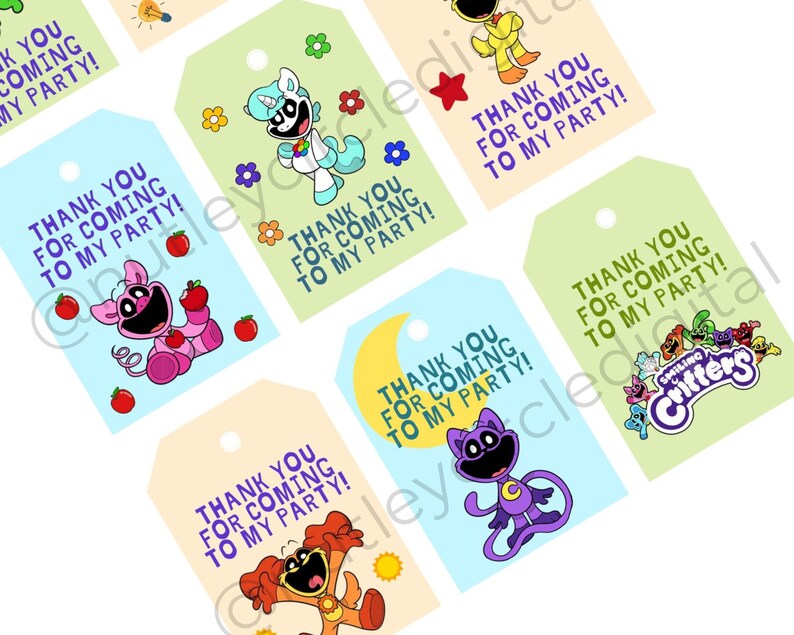 Printable Smiling Critters Birthday Invitations and Thank You Tags ...