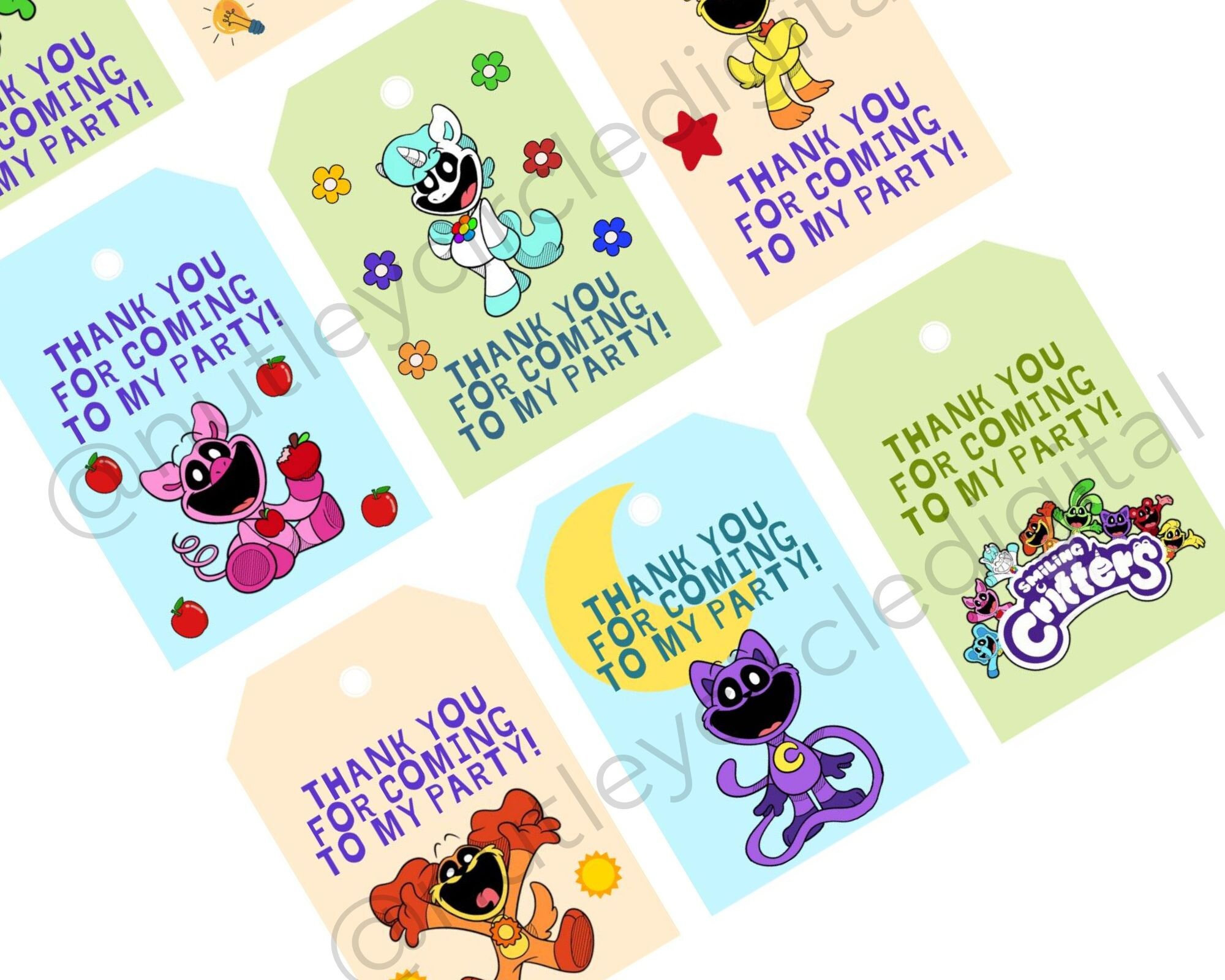Printable Smiling Critters Birthday Invitations and Thank You Tags ...