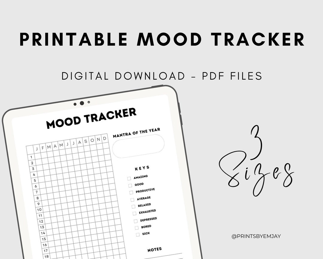 Mood Tracker Printable, Monthly Mood Planner, Mood Chart, Bullet ...