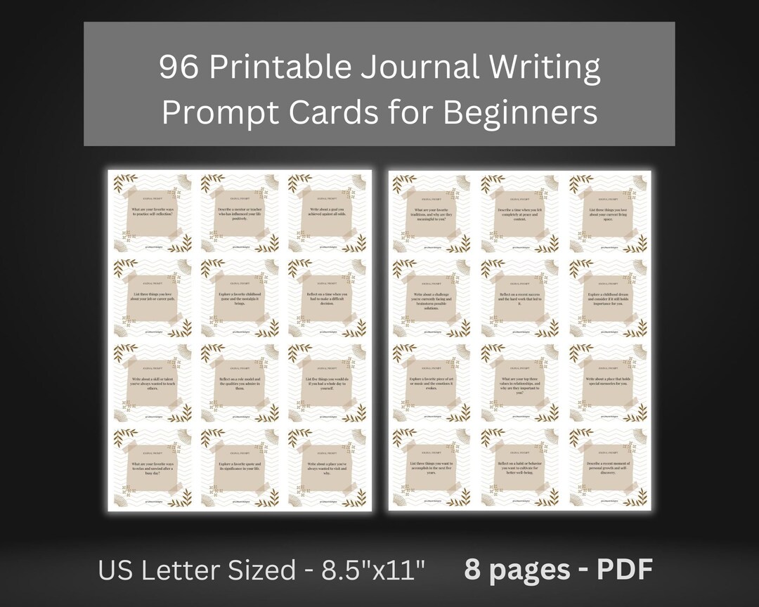 Printable Journal Prompt Cards for Beginners | Set of 96 | Instant ...
