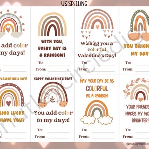 Printable Rainbow Valentines Day Cards, Classroom Valentines Day Cards ...