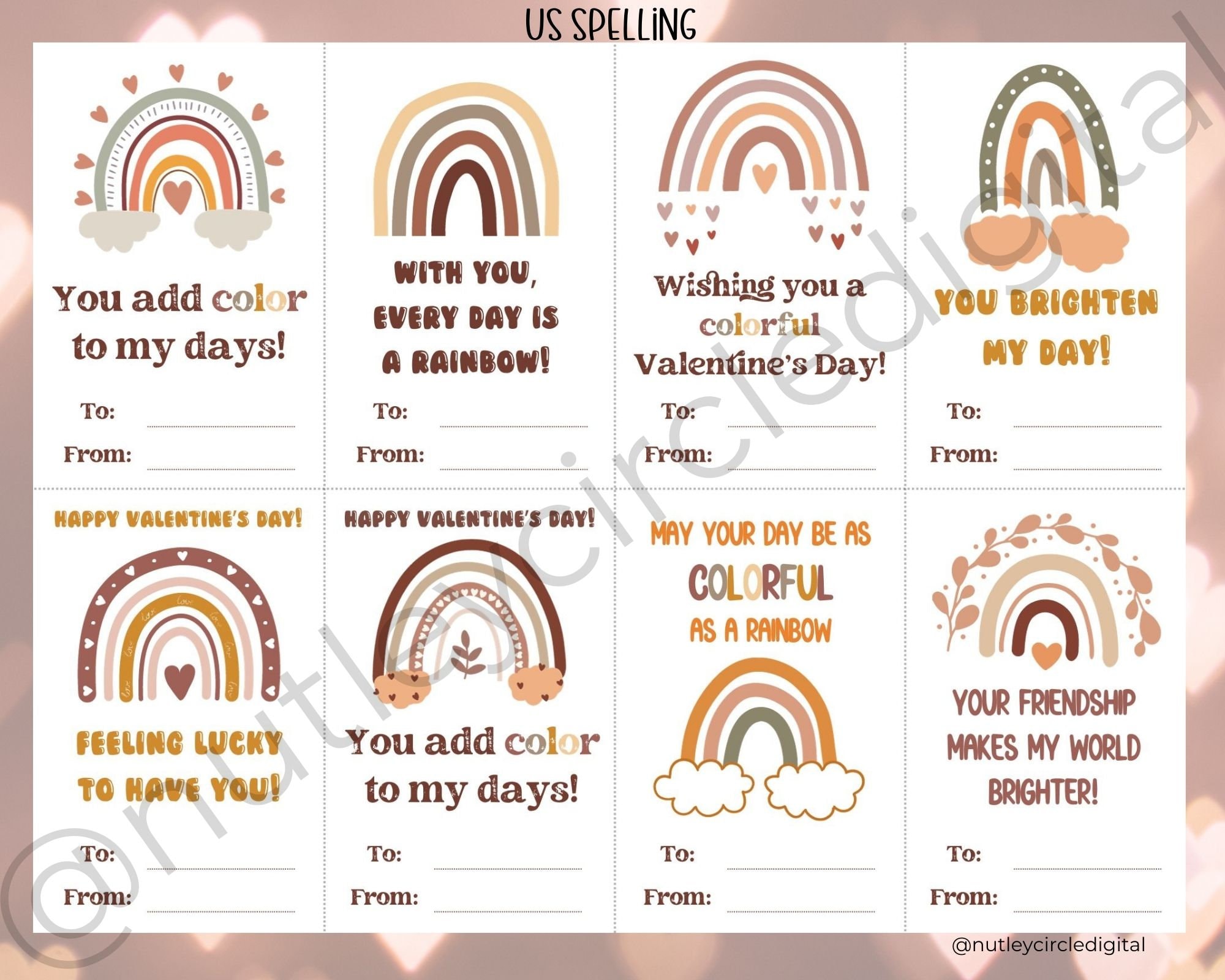 Printable Rainbow Valentines Day Cards, Classroom Valentines Day Cards ...