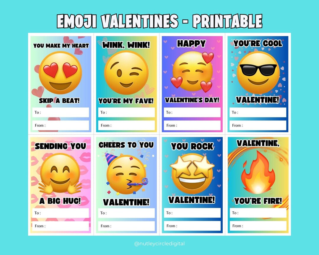 Emoji Valentines Day Cards for Kids - Set of 8 Adorable Designs! Emoji ...