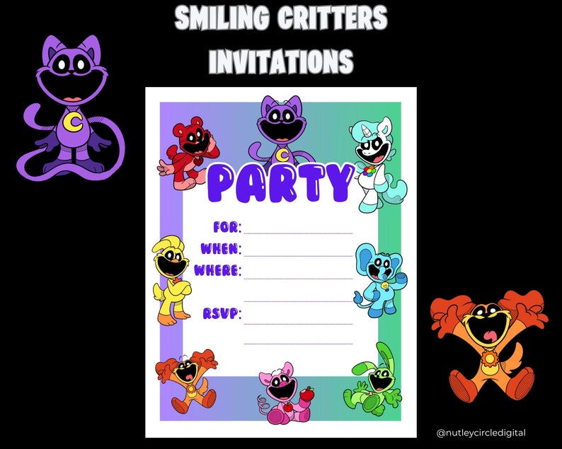 Printable Smiling Critters Birthday Invitations, Smiling Critters Cards ...