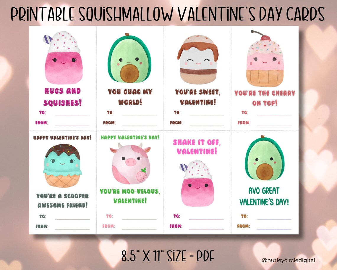 Printable Squishmallow Valentines Day Cards for Kids - Set of 8 ...