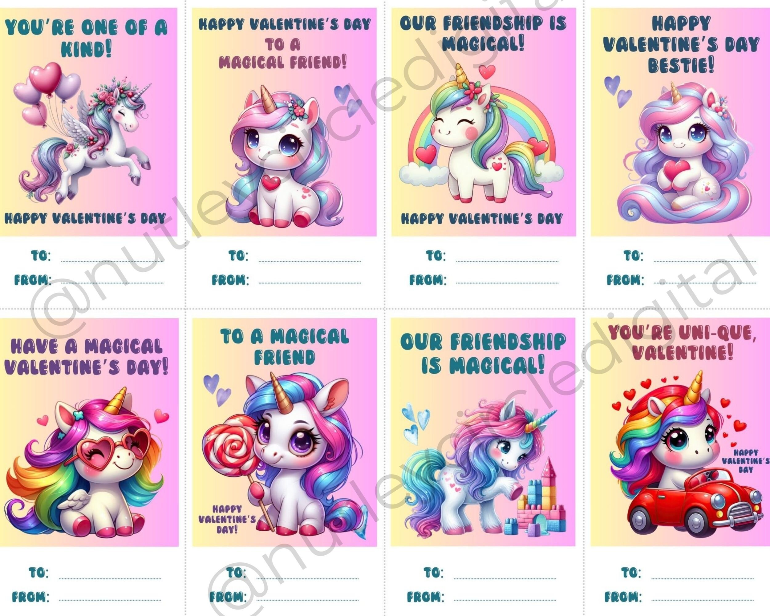 Unicorn Valentines Day Cards for Kids Set of 8 Adorable Designs Unicorn ...