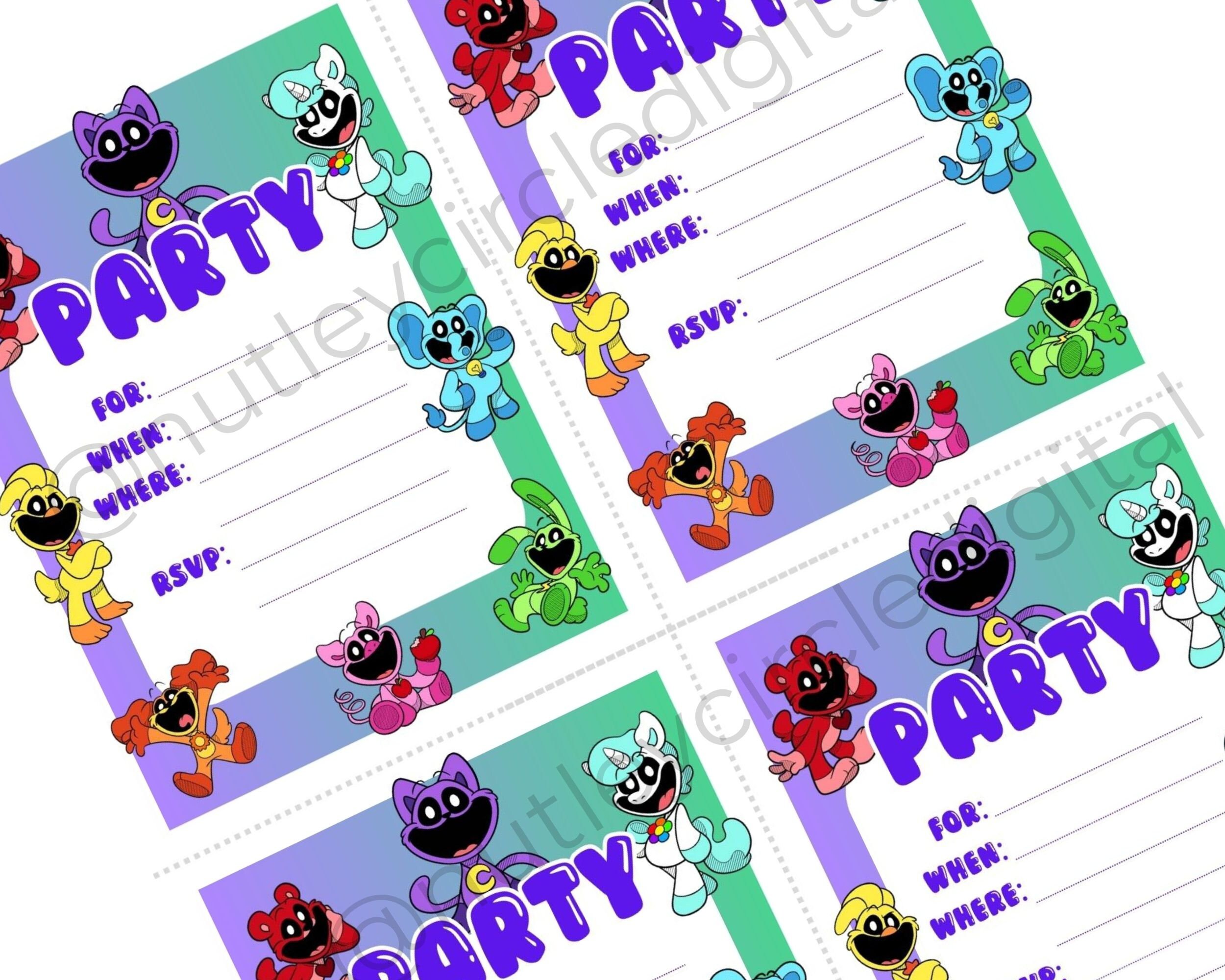 Printable Smiling Critters Birthday Invitations and Thank You Tags ...