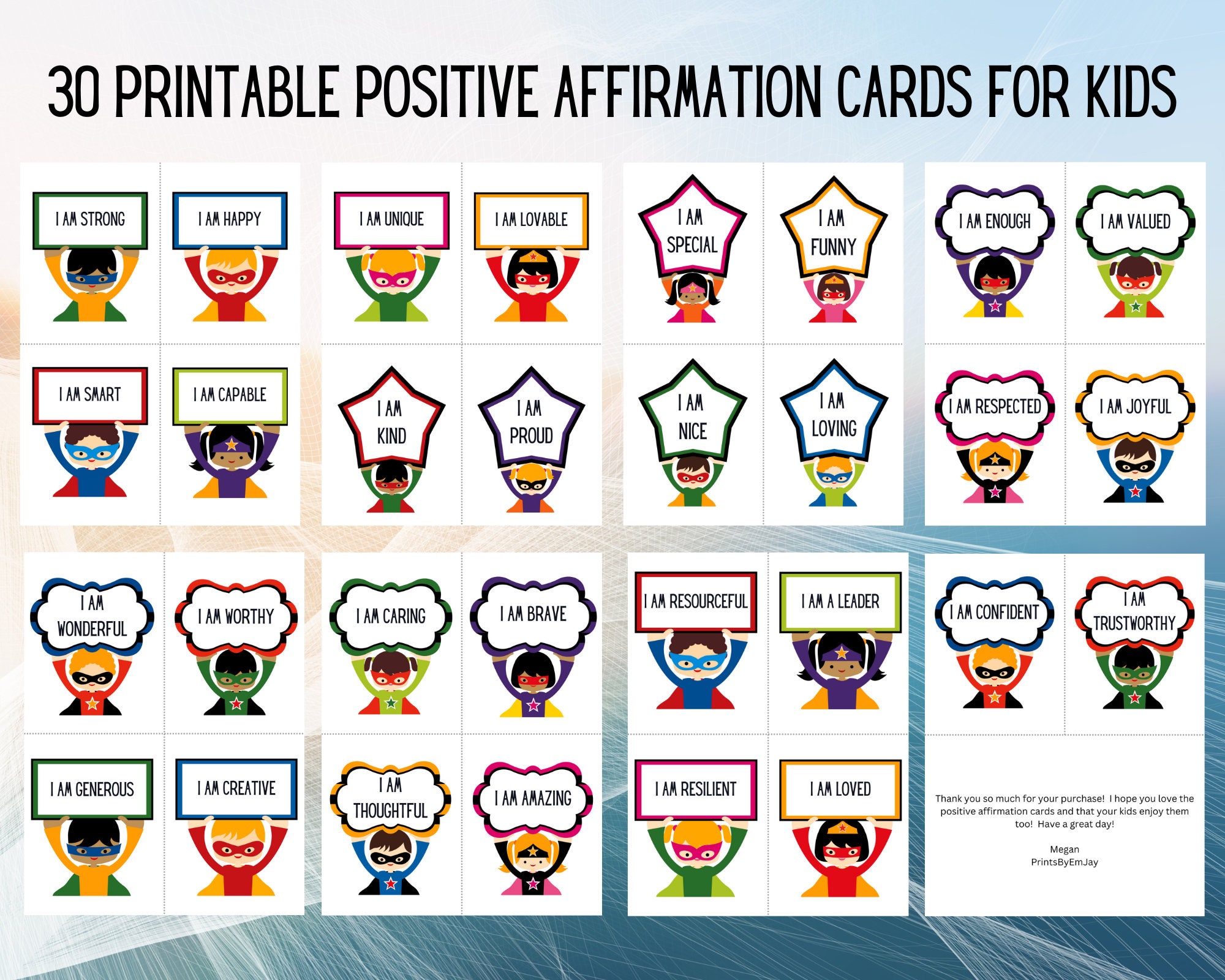 Printable Positive Affirmation Cards for Kids, Motivational Cards ...