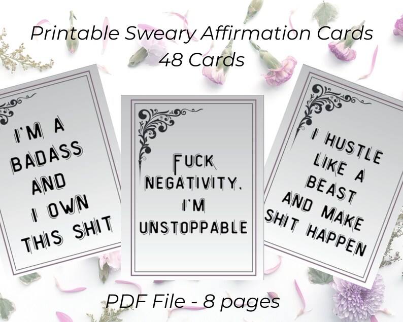 Sweary Affirmation Cards Printable, Badass Affirmations, Sweary ...