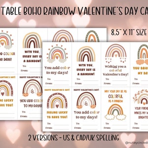 Printable Rainbow Valentines Day Cards, Classroom Valentines Day Cards ...