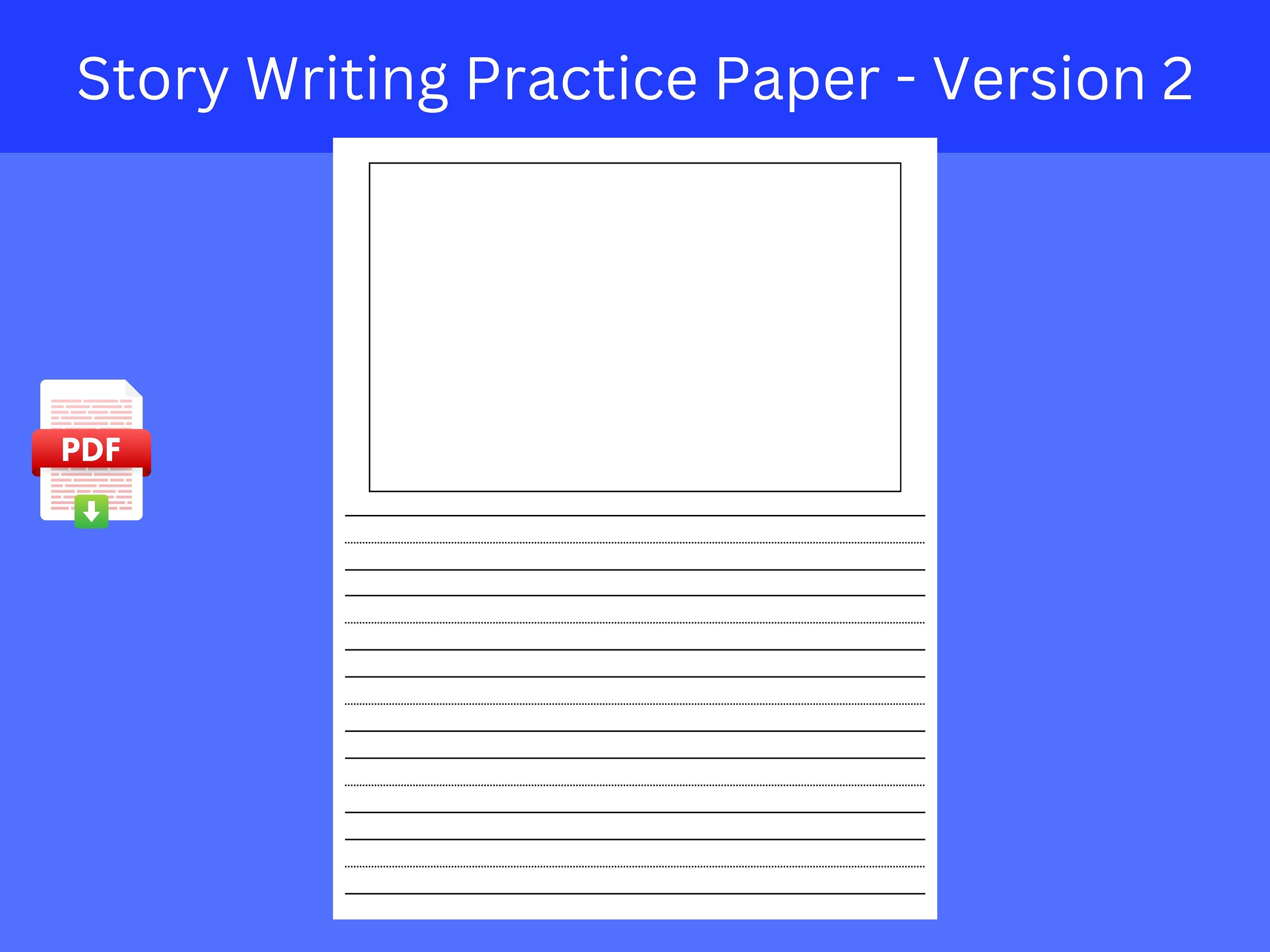 Practice Story Writing Paper, Printable Lined Paper With Drawing Box ...