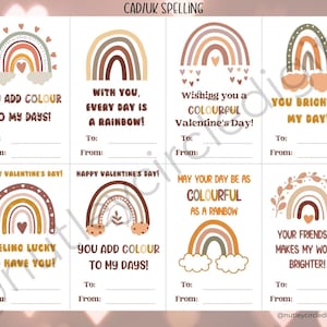 Printable Rainbow Valentines Day Cards, Classroom Valentines Day Cards ...