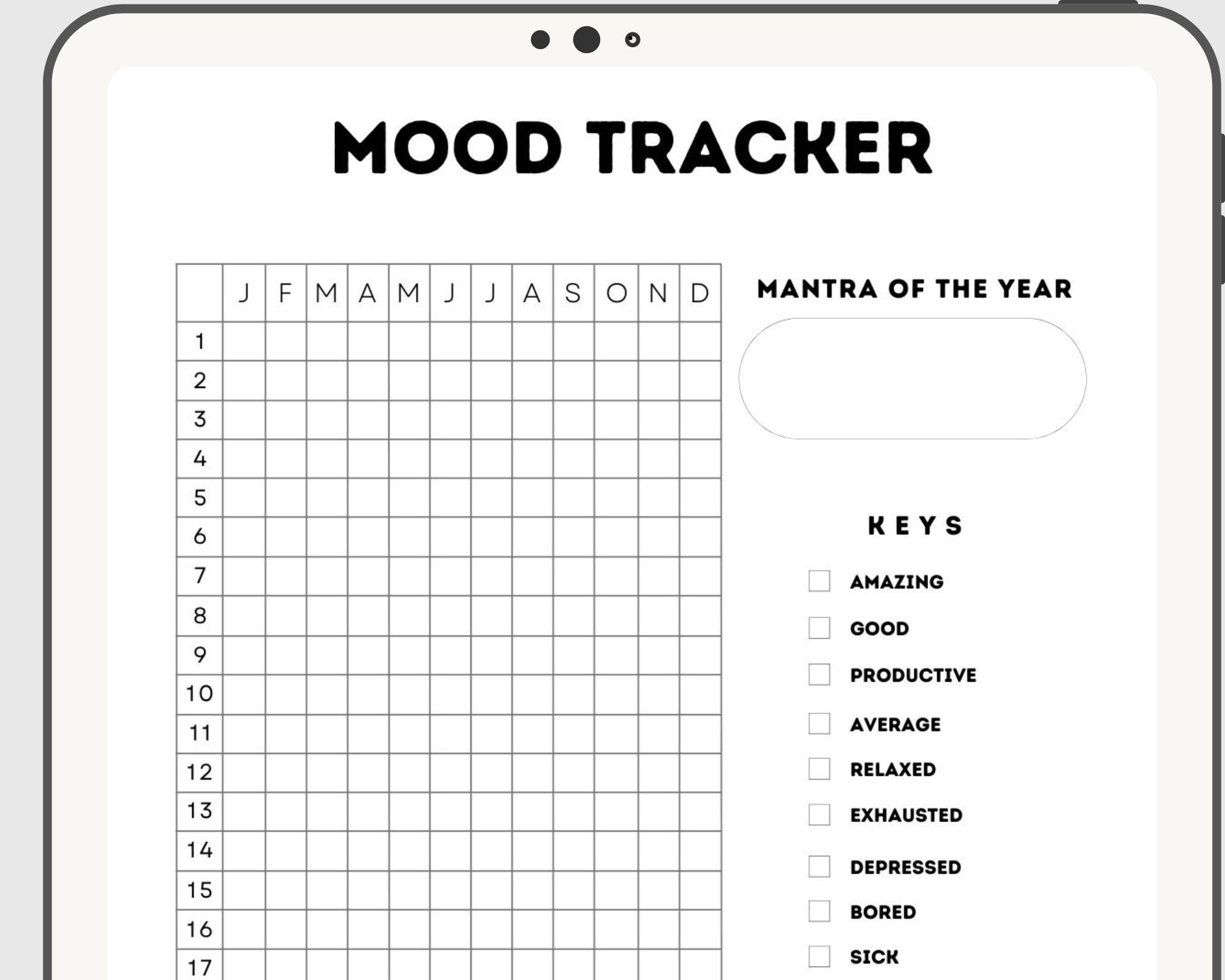 Mood Tracker Printable Monthly Mood Planner Mood Chart Bullet Journal A Year In Pixels Mood