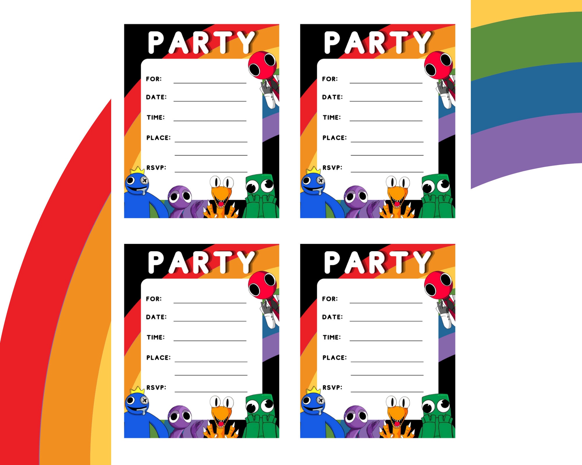 Printable Rainbow Friends Birthday Invitations, Rainbow Friends Cards ...