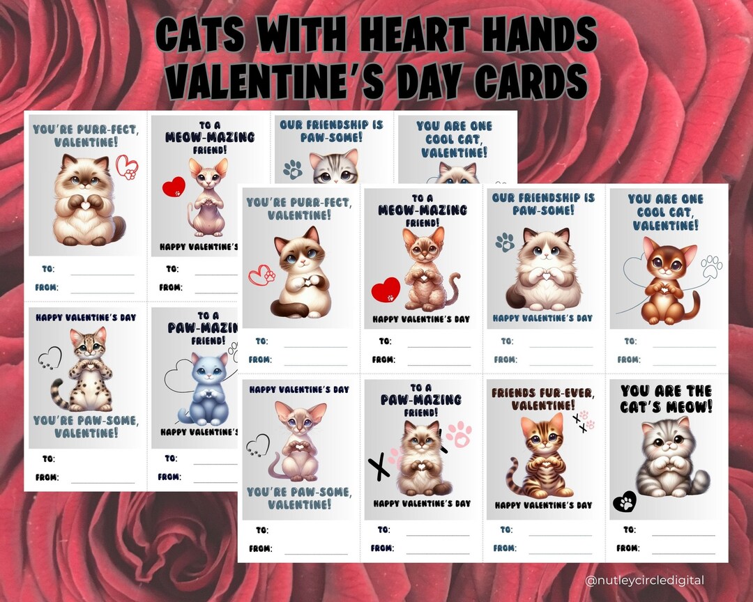 Cat Love Digital Valentines, Printable Cat Pun Valentine's Day Cards ...