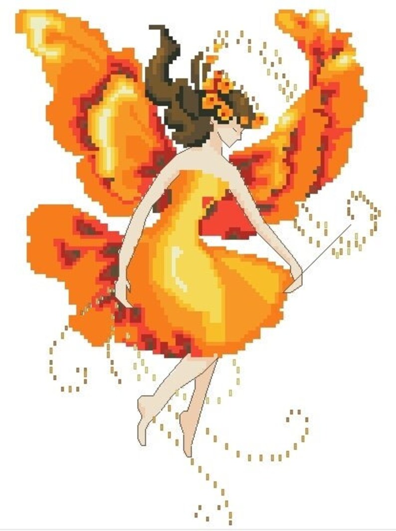 Plant Fairy Cross Stitch Pattern FLAME FAIRY Cross Stitch FIRE Dmc ...