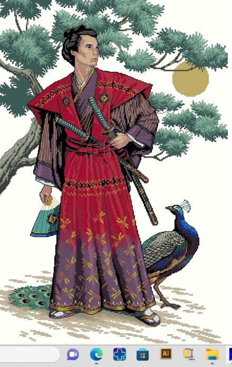 JAPANESE Cross Stitch Pattern With SAMURAI PEACOCK With Peacock Stitch ...