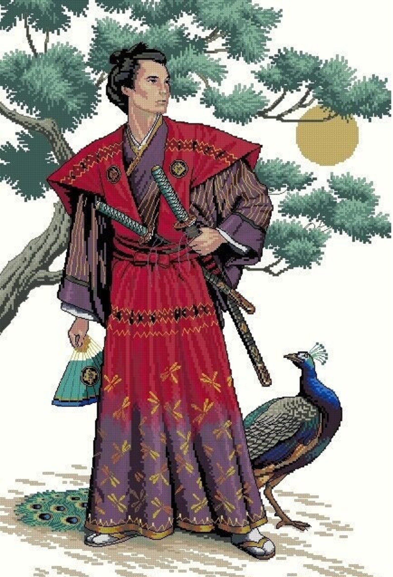 Cross Stitch Pattern SAGA Pdf Xsd SAMURAI With Peacock Cross Stitch ...