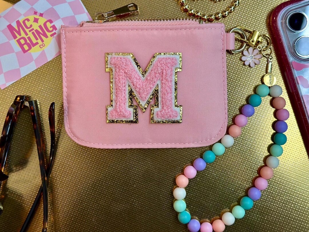 Custom Monogram Nylon Coin Purse With Pastel Beaded Wristlet | Cute ...