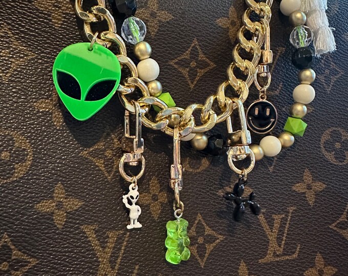 Funky Alien Beaded Purse Charm With Smiley Face and Tassel Cute Purse ...